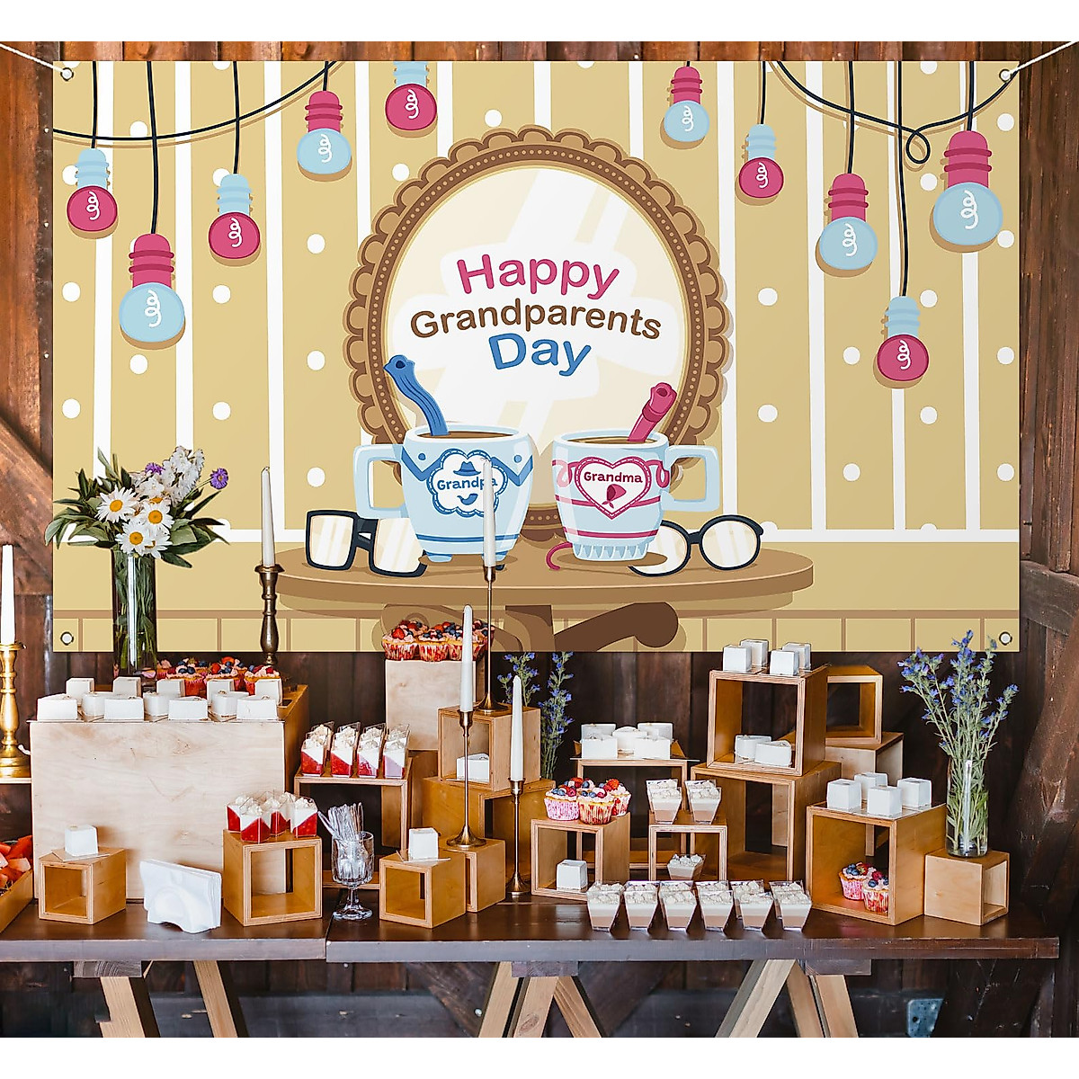 Happy Grandparents Day Photo Booth Backdrop Love Grandpa and Grandma Party Decor Photography Background Wall Decoration (3.6×5.9ft)