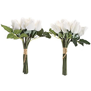 Pure Garden Rose Artificial Flowers - 24Pc Real Touch 11.5-Inch Fake Flower Set with Stems for Home Decor, Wedding, or Bridal/Baby Showers (White)