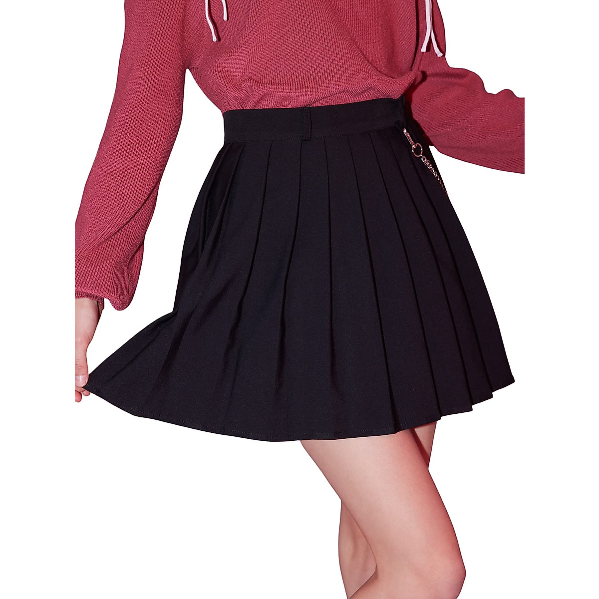 SweatyRocks Women's High Waisted A Line Pleated Skirt Cute Chain Skater Mini Skirts Black M