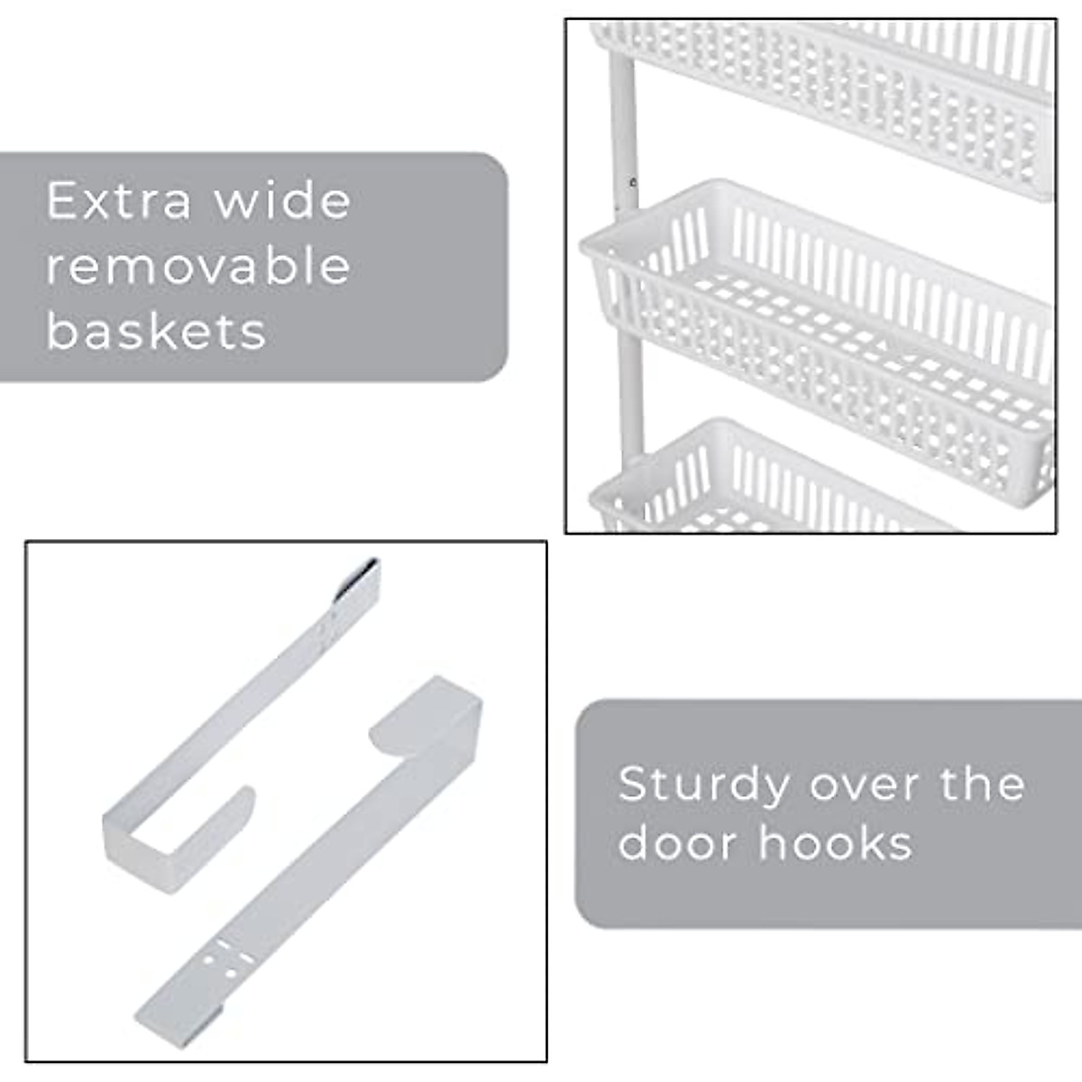 Smart Design Over The Door Organizer for Storage – Perfect for Pantry, Bedroom, Bathroom, Playroom, Kitchen - Maximum Storage with 6 Baskets  - Adjustable Steel Frame & Wall Mount – White