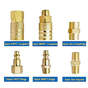 TL TOOLEGIN Air Hose Fittings 1/4" Air Coupler & Plug Kit,36 Pieces Quick Connect Air Compressor Accessories W/Storage Case 300 Psi