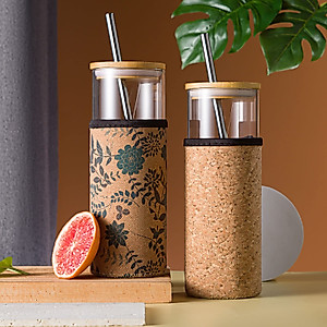20oz Glass Tumbler with Bamboo Lid and Straw, Wide Mouth Water Tumbler with Protective Sleeve, Drinking Cups, Drinking Jars, Claplante Iced Coffee Cup, Spill Proof Glass Water Bottle, Glass Cup