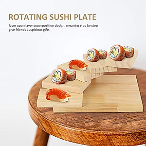 Sushi Making Wooden Sushi Serving Tray Rotating Steps Stairs Meat Plate Charcuterie Platter Bread Meat Fruit Display Decorative Serving Trays Wooden Server 28. 5X23X9CM Sushi Serving Tray