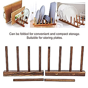 Wooden Dish Plates Holder Wood Dish Rack 4/6 Column for Dish Plate Bowl Cup Home Storage Cabinet(4.9 x 5.5 x 4.1in)