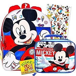 Disney Mickey Mouse Backpack Bundle with Lunch Box, Stickers (School Supplies Bundle)