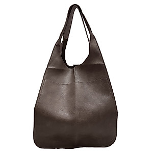 Qunsia Oversized Soft Leather Shoulder Bag Foldable Hobo Bag Weekend Travel Tote (Coffee)