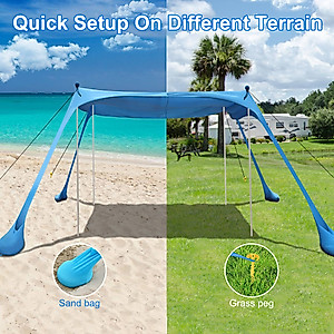 Beach Tent Sun Shelter with UPF 50+ UV Protection, Beach Canopy Sun Shade 11x11 FT with Sandbags, Poles and Ground Pegs and Anti-Wind Ropes, Pop Up Tent for Camping, Backyard and Picnics