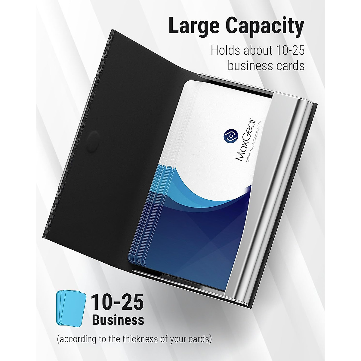 MaxGear Business Card Holder, PU Leather Business Card Case for Men & Women, Professional Business Card Holder Organizer with RFID Blocking, Black Carbon