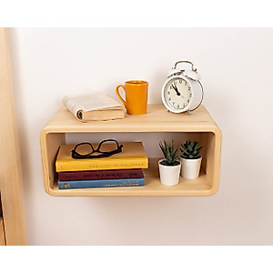 WOODCHES Floating Nightstand Wooden, Bedside Table, Nightstand Shelf, Handmade, Wall Mounted Bedside Shelf, Minimalist and Unique Style (Natural)