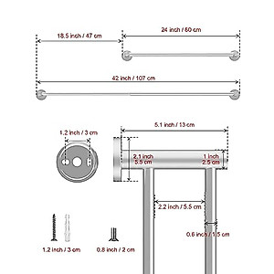 Adjustable Double Bath Towel Bar 23.6 to 42 Inch, ZUEXT Brush Nickel Finished Stainless Steel Towel Holder, Expandable Wall Mounted Towel Rail for Bathroom Kitchen Washroom,1" Tube Towel Rail Racks