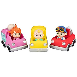 CoComelon 3" Car Vehicle Toys 3-Pack - Officially Licensed - Includes Mini JJ, Tomtom & YoYo Character Figures! Trucks and Bus for Toddlers & Preschoolers Ages 1-3 - Great Gift for Kids, Boys & Girls