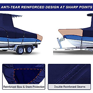 zenicham 900D Marine Grade Fade and Tear Resistant Trailerable T-Top Boat Cover，Heavy-Duty Waterproof and UV-Proof TTOP Boat Storage Cover with Windproof Metal Buckle Straps Fit 20ft-22ft L(Navy)