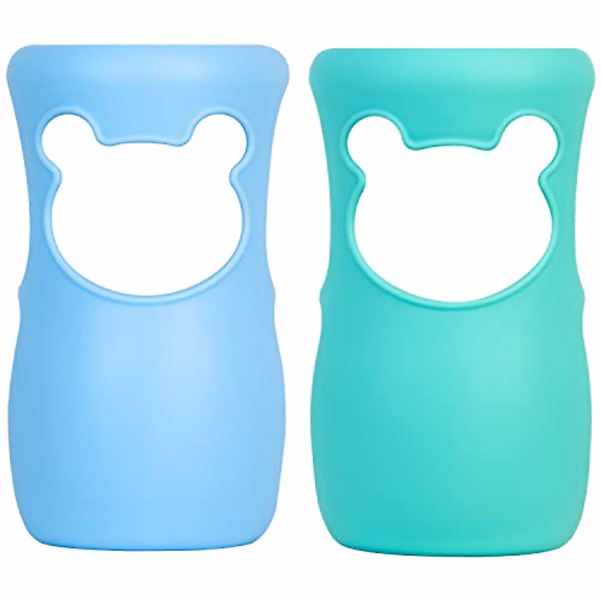 100% Silicone Baby Bottle Sleeves for Philips Avent Natural Glass Baby Bottles, Premium Food Grade Silicone Bottle Cover, Cute Bear Design, 8oz, Pack of 2 (Blue and Turquoise)