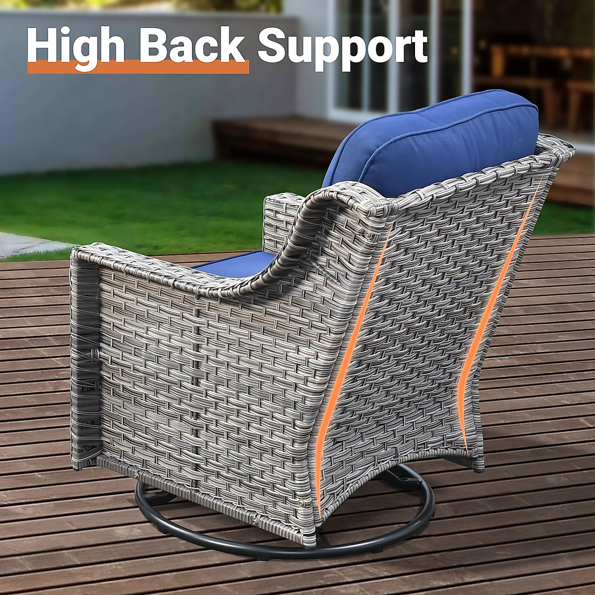 ovios 5 Piece Outdoor Patio Furniture with Swivel Chair & Ottoman,Rattan Wicker Coversation Set with High Back,Sectional Sofa for Outside Porch Balcony Backyard Pool,Navy Blue