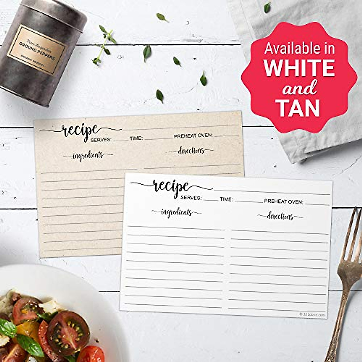 321Done Recipe Cards 4x6 Tan Simple Script, 50-Pack, Made in USA, Double-Sided Thick Cardstock, Cute Vintage Rustic Kraft Look for Bridal Shower Wedding Housewarming Gift