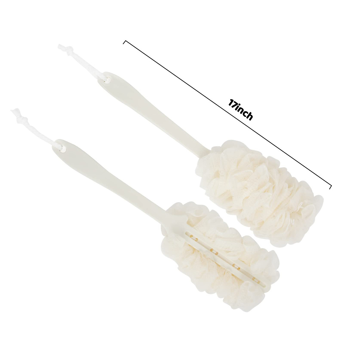 4Pack Back Scrubber for Shower, Evmliy Loofah Sponge Brush Exfoliating Body, Long Handle Scrub Brush for Shower with Loofah on a Stick for Back Use, Bathing Accessories Body Brushes (4Pack)