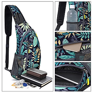 G4Free Sling Bags Men and Women Shoulder Backpack Small Cross Body Chest Sling Backpack (Blue Leaf)