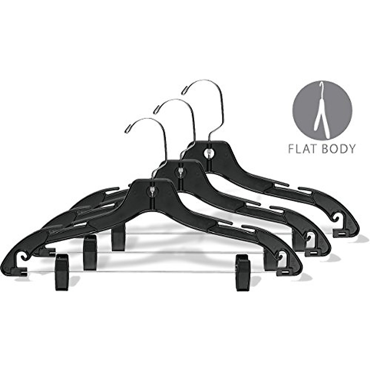 The Great American Hanger Company Matte Black Plastic Combo Hanger w/Adujstable Clips, Box of 100 Space Saving Hangers w/Notches and 360 Degree Nickel Swivel Hook for Shirt Dress or Skirt