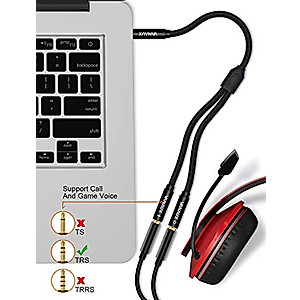 Headset Adapter Headphone Mic Y Splitter Cable, VANAUX 3.5mm Stereo Audio Male to 2 Female Separate Audio Microphone Plugs Compatible for PS4, Xbox One, Laptop, Phone, PC Gaming Headset