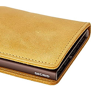 Secrid - Slim Wallet Genuine Vintage Leather RFID Safe Card Case for max 12 Cards (Chocolate) (Ochre)