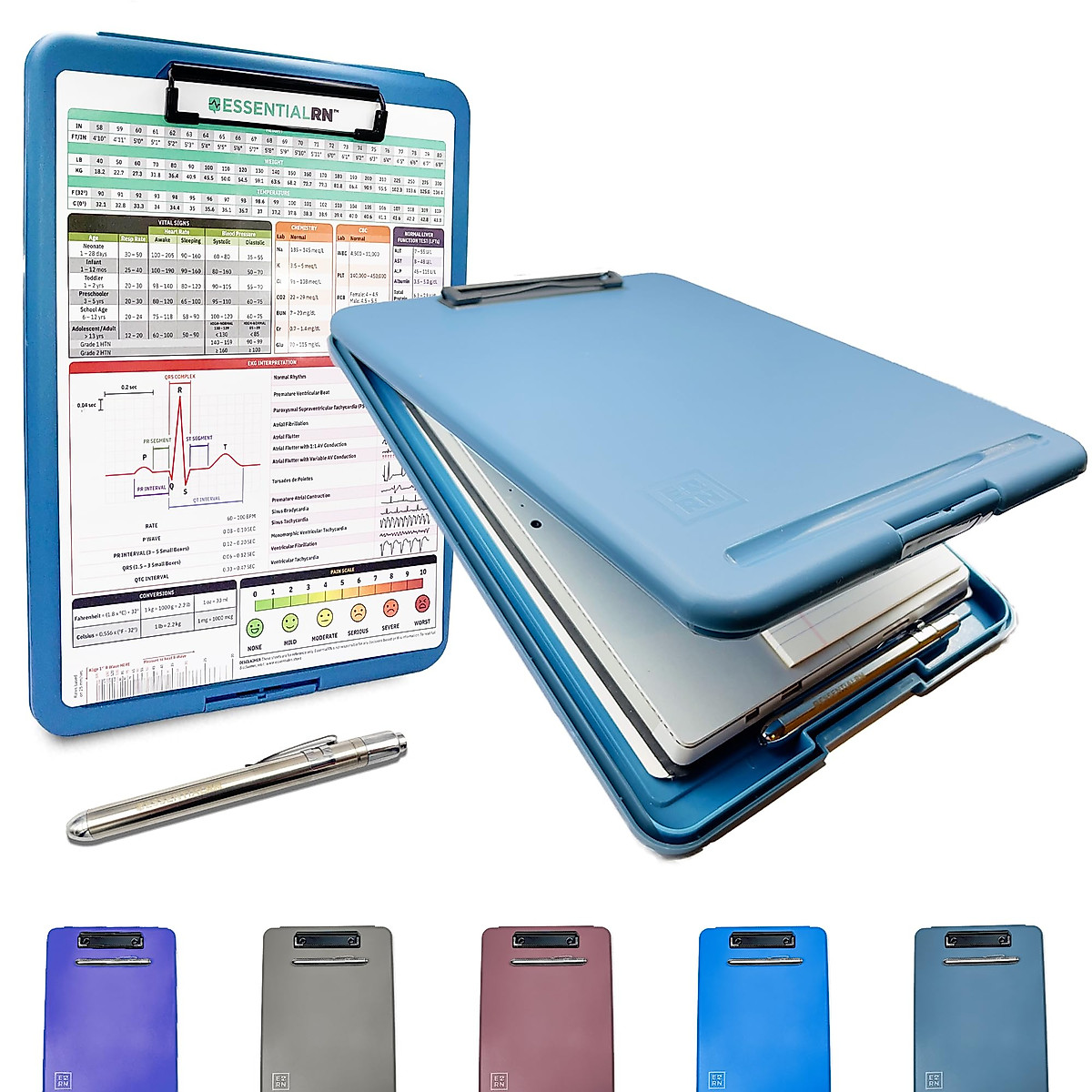 Essential RN Nursing Clipboard with Storage, Cheat Sheets & Pen Light Set -Quality Nursing Clipboard with Nursing & Medical Edition References - Nurse Clipboard Perfect Nursing School Gift (Rose Pink)