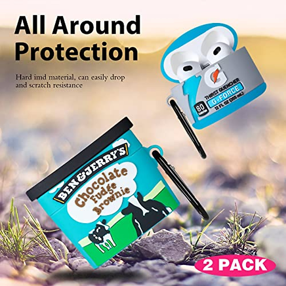 2 Pack Gkv for Airpods 3 Case for Airpod 3 (2021) Cover Unique Funny Fun Cute 3D Food Design Air Pods 3rd Generation Silicone Shell Cases for Girls Teen Boys Kids Ice Cream Cup+Blue Drink