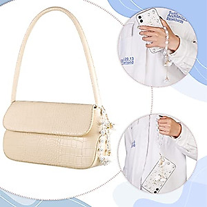 PORTOWN Phone Charm String Phone Chain Strap Cute Keychains Beaded Phone Strap Cell Phone Charms Beaded Lanyard Kawaii Creative Crystal Flower Pendant（White） GBYBY5768