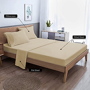 EaseHome Beige Full Size Sheets Set Deep Pocket to 18 inch Mattress 4 Piece - Premium Bedding Sheets & Pillowcases Collection - Extra Soft Wrinkle, Fade, Stain Resistant