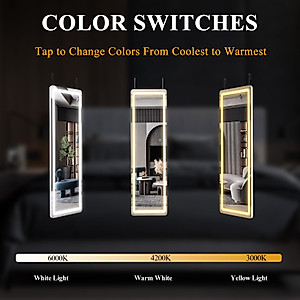 EDTEMI 39"x12" LED Lighted Wall Mounted Mirror,Over The Door Hanging Mirror,Full Body Mirror, Hanging Mirror for Bedroom Living Room Locker Room(White)