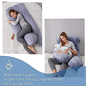 ELNIDO QUEEN Pregnancy Body Pillows with Velvet Cover,U Shaped Full Long Maternity Pillow, Support for Back/Neck/Leg and Belly 55 inches Grey