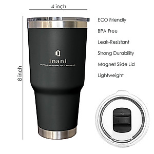 inani 30oz Stainless Steel Tumbler, Insulated Travel Coffee Cup, Leak-Resistant, Spill-Proof Lid, Dishwasher Safe, BPA-Free, Double-Wall Insulated Premium Travel Mug For Hot Or Iced Coffee, Black
