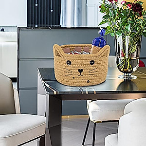 Baby Easter Basket, Cat Ear Cotton Woven Desktop Storage Basket, Cotton Rope Basket, Egg Hunt Bunny Baskets for Kids with Cute Rabbit Ears, Decorative Pet Cotton Rope Storage Basket