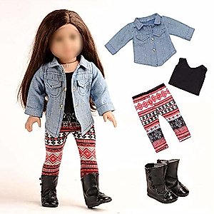 Sweet Dolly 4PC Doll Clothes Denim Jacket Tank Top Leggings Shoes for American 18 inch Doll