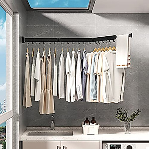 ADUUNKA Clothes Drying Rack Wall Mounted, Wall Mount Laundry Drying Rack, Drying Rack Clothing, Laundry Rack Retractable, Foldable Clothes Hanger Rack, Laundry Hanging Rack, Black Color（J-Hooks