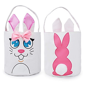 JOYIN 2 Packs Easter Bunny Basket Canvas Bags Set for Easter Eggs Hunt,Gift Baskets Egg Bags for Kids, Kids Party Favor