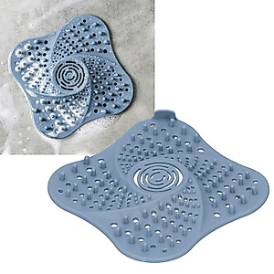 Shower Drain Hair Catcher, Durable Blue Square Hair Stopper Drain Cover, Drain Hair Catcher with Suction Cup for Bathroom Bathtub and Kitchen Easy to Install and Clean