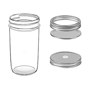 KAMOTA Wide Mouth Mason Jars 22 oz With Wide Mouth Lids and Bands, Ideal for Jam, Honey, Wedding Favors, Shower Favors, Baby Foods, 6 PACK, Extra 6 Silver Lids with Straw Hole Included…