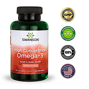 Swanson High Concentrate Omega-3 Fish Oil - Essential Fatty Acids - (120 Softgels, 680mg Each) 2 Pack