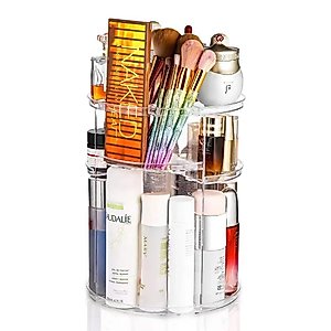 KLGO 360 Spinning Makeup Organizer, Lazy Susan Rack Cosmetic Carousel Storage Shelf, Great for Countertop and Bathroom, Clear
