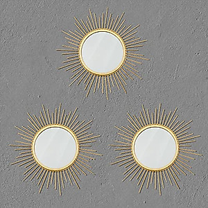 Cityelf 3 Set Gold Sunburst Mirrors for Wall Decorative Metal Mirrors Small Mirror Sets Wall Decor Hanging Mirror Wall Art for Bedroom Living Room Entryway