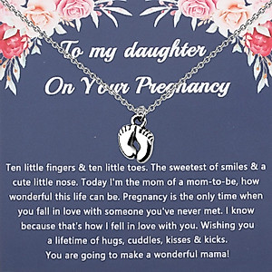 PLITI Daughter Pregnancy Gift Mommy To Be Jewelry Pregnancy Announcement Gift Baby Feet Necklace (Pregnancy feet nec)