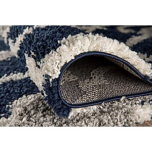 Rugshop Cozy Moroccan Trellis Indoor Shag Area Rug 6' 6" x 9' Navy
