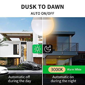 Qualilux A15 Small Dusk to Dawn Light Bulbs Outdoor 450LM, Warm White, 5W=40W, Auto On/Off Non-Dimmable Replacement LED Bulb for String Lights, Porch, Patio, Garden, E26 Base, 4-Pack, HQ-H032