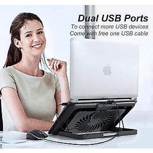 ICE COOREL Aluminum Laptop Cooling Pad 2023 Upgrade, Laptop Cooler Stand with 7 Height Adjustable, Laptop Fan Cooling Pad for Laptop 12-15.6 Inch, Notebook Cooler Pad with Two USB Port (Silver)