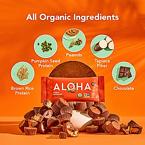 ALOHA Organic Plant Based Protein Bars - Peanut Butter Cup Bar - 12 Bars, Vegan, Low Sugar, Gluten-Free, Low Carb, Non-GMO, No Stevia, No Erythritol