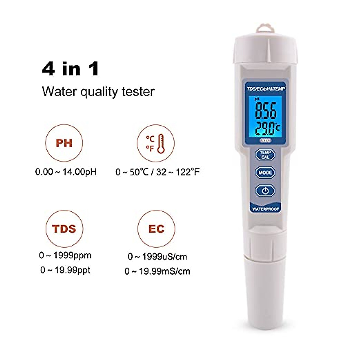 Oumefar Water Quality Tester 4in1 PH/EC/TDS/Temperature Water Quality Monitor for Food Processing Drinking Water Monitor