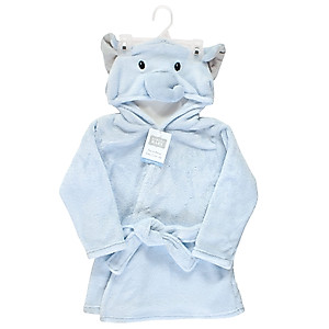 Hudson Baby Baby Plush Pool and Beach Robe Cover-ups, Blue Elephant, 18-24 Months