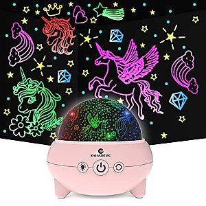 easuntec Unicorns Gifts for Girls,Unicorn Toys,3 6 7 8 9 Year Old Girl Gifts,Unicorn Star Projector Night Lights for Kids Room,360 Degree Rotating 9 Colorful Lights Adjustable Brightness (Pink)