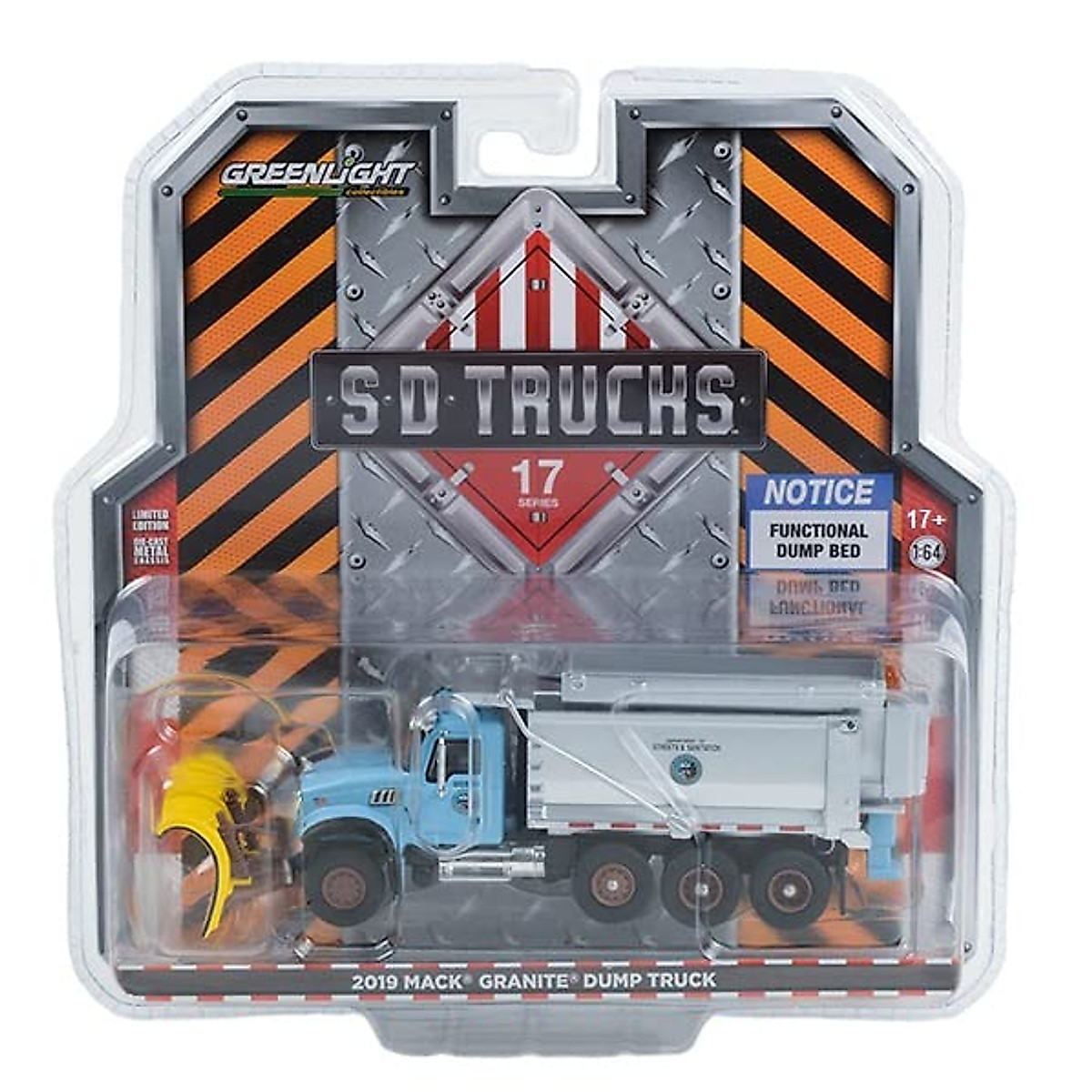 Greenlight 45170-B S.D. Trucks Series 17 - 2019 Mack Granite Dump Truck with Snow Plow and Salt Spreader - Chicago Department of Streets & Sanitation 1/64 Scale