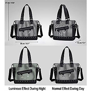 Women Fashion Rivet Handbag Purse Luminous Canvas Punk Tote with Shoulder Strap Crossbody Bag Large Capacity Black (Striped-Luminous)